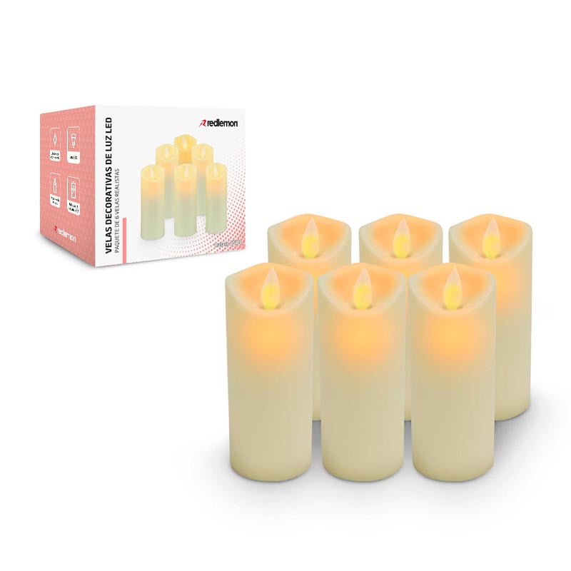Velas LED Largas Redlemon Flama Realista con Movimiento y Baterías AA ...