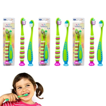 8 X Ball Polka Dot Toothbrush Set Suction Cup Stand Soft Bristles Kids ...