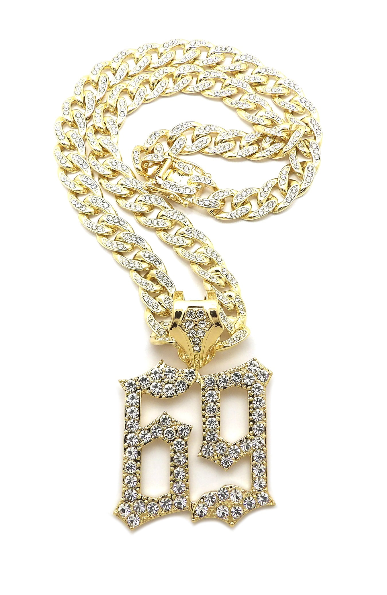 Large Stone Stud 69 Hip-Hop Pendant with 10mm 18" Box Lock Iced Out ...