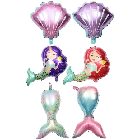 HTCM Mermaid Tail Balloons Sea Shells Balloons Helium Foil Ocean ...