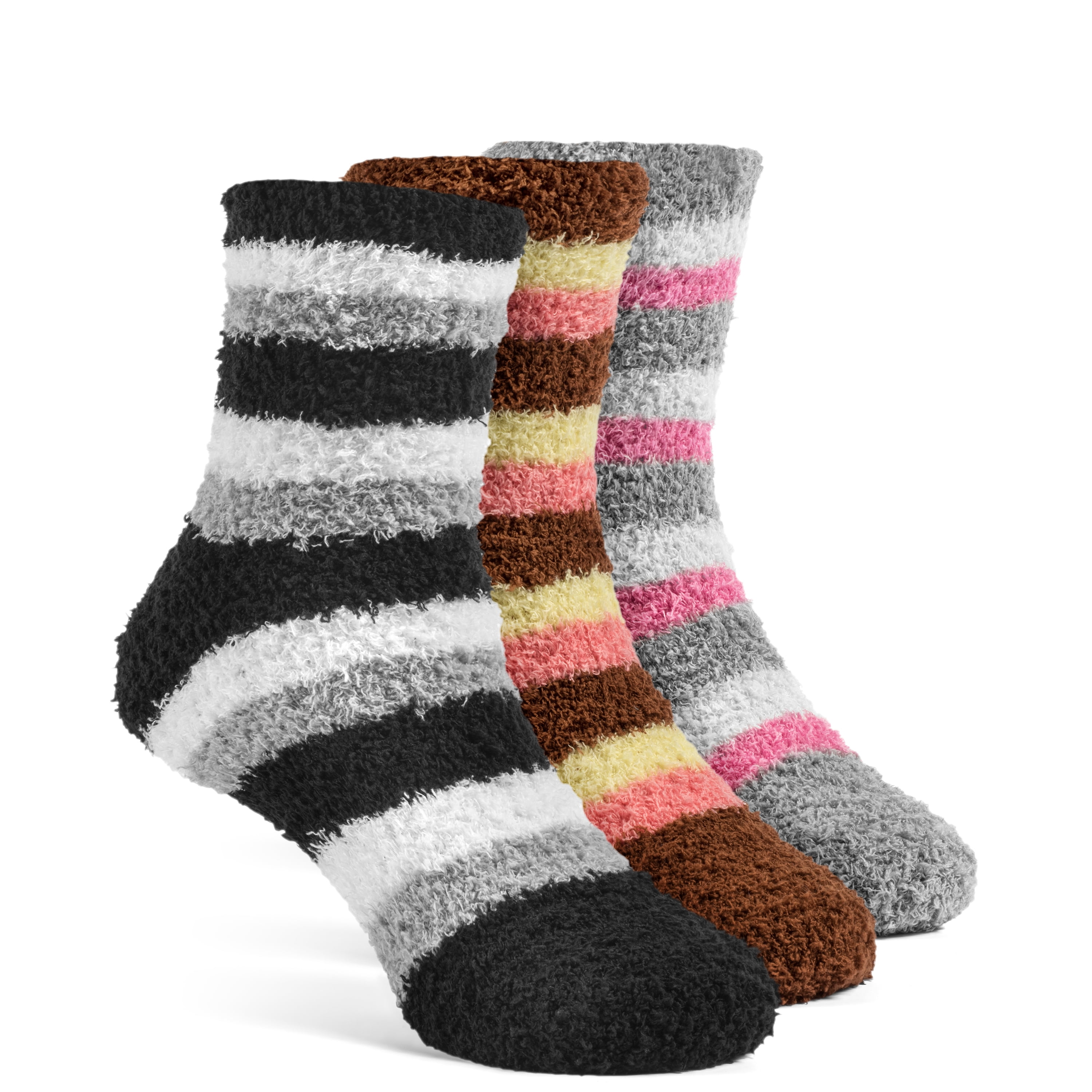 YolBer Girls' Assorted Striped Fluffy Quarter Fuzzy Socks - 3 Pairs ...