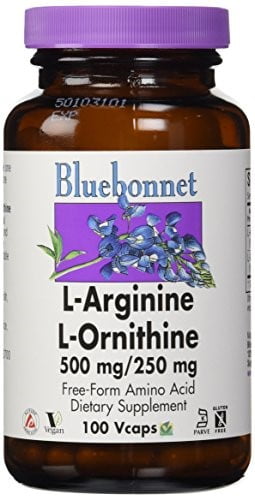 Bluebonnet L-Ornithine 500 mg/250 mg Vitamin Capsules, 100 Count ...