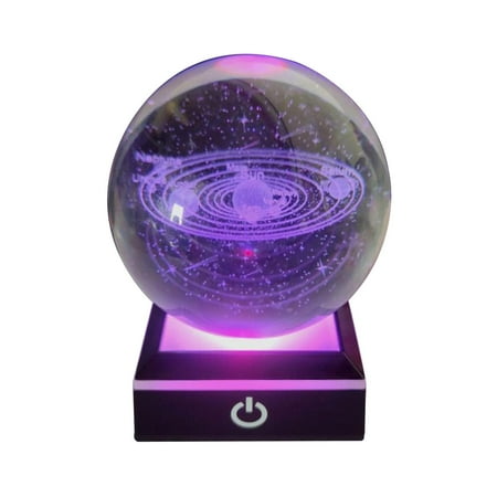 3D Solar System Model Crystal Ball 80mm Engraved with Light Up Base ...