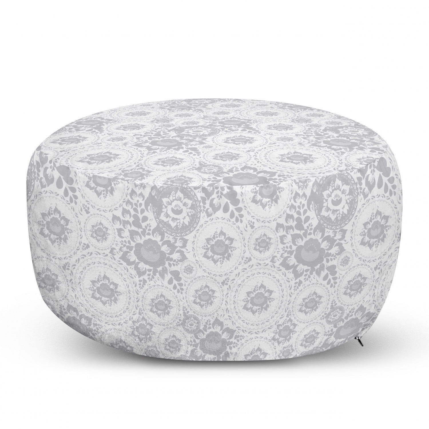 Grey Pouf Cover with Zipper, Shabby Form Medieval Slavic Monochrome ...