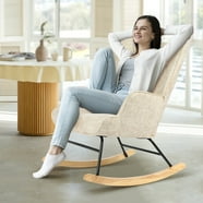 Soft Faux Fur Fabric Rocking Chair, Upholstered Glider Chair with High ...