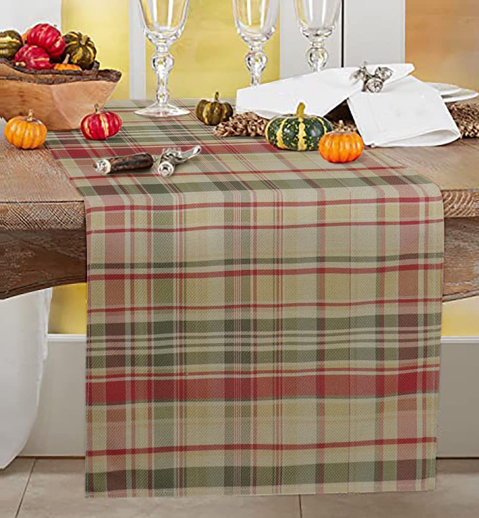 Fall Plaid Table Runner, 14x72 Autumn red and Green Plaid Buffalo Check ...