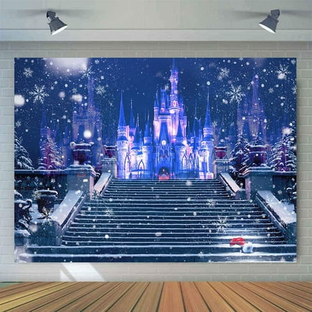 7x5ft Snow Castle Backdrop Night Scenery Floral Pattern Stairway Purple ...