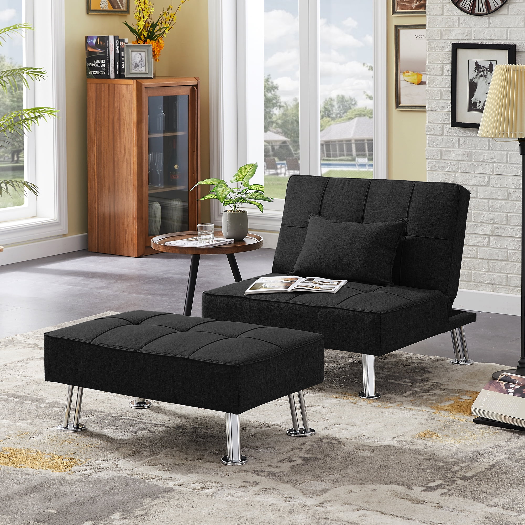 Modern Fabric Single Sofa Bed with Ottoman , Convertible Folding Futon ...