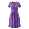 ZToonmas Women's Solid/Print V-Neck Wrap Midi Dress Short Sleeve A-Line ...