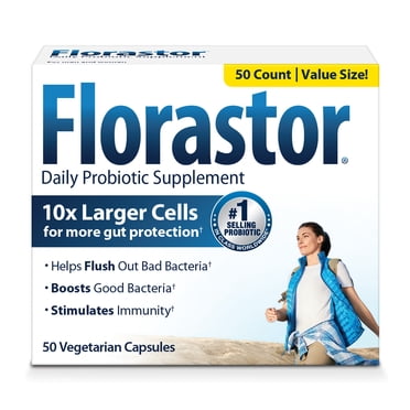 Florastor Daily Probiotic Supplement for Digestive Health, 50 Capsules ...