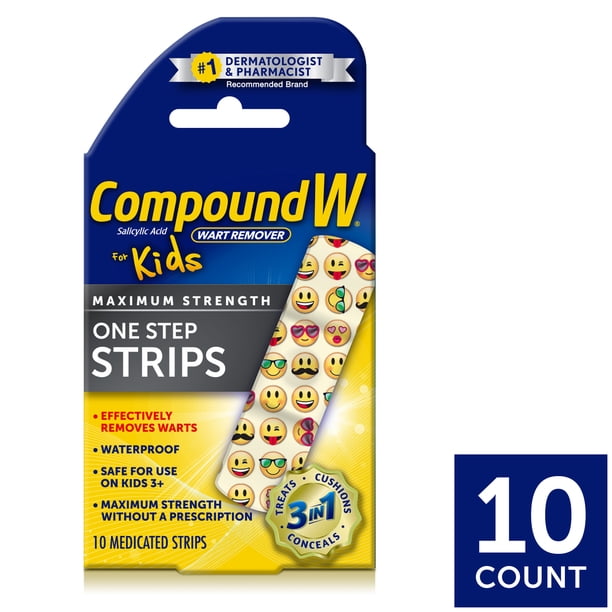 Compound W One Step Wart Remover Strips for Kids, 10 Medicated Strips ...