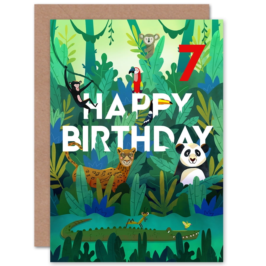 Jungle Animals 7th Birthday Greetings Card Plus Envelope Blank inside ...