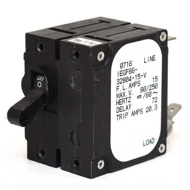 Airpax Boat Toggle Circuit Breaker IEGF66-32804-15-V | 2 Pole 15A 250V ...