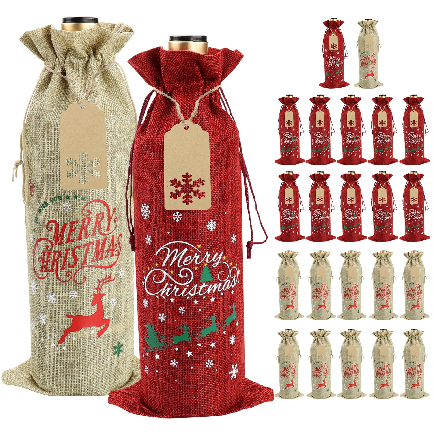 24Pcs Burlap Wine Bags, Christmas Wine Gift Bags, Jute Drawstring Wine ...