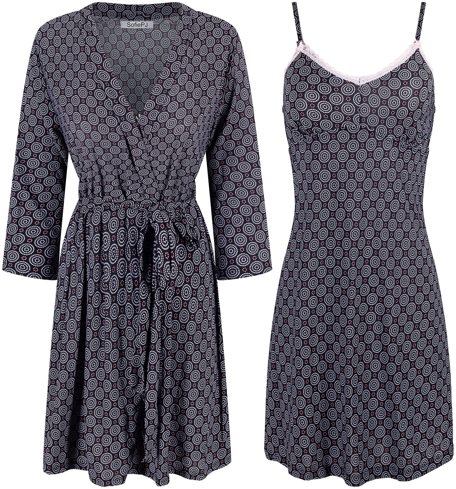 SofiePJ, Women's, Printed Chemise and Robe 2 Piece Sleepwear Set with ...
