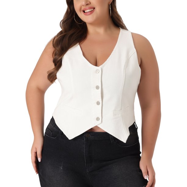 Chalecos de mezclilla de talla grande GRACE & GRANDEUR para mujeres, tops sin mangas, chaleco de ...