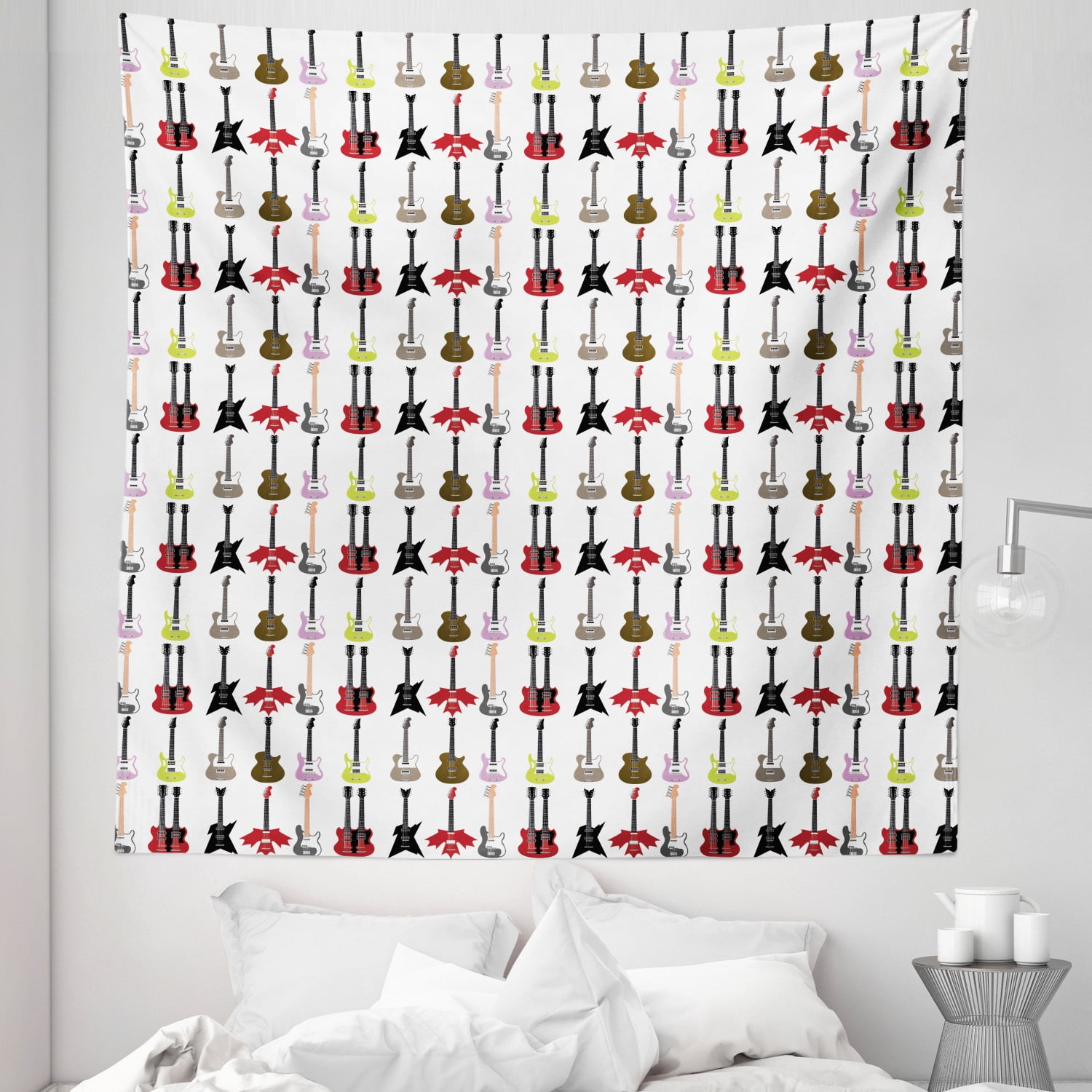 Guitar Tapestry, Graphic Pattern of Guitars Colorful Stringed ...