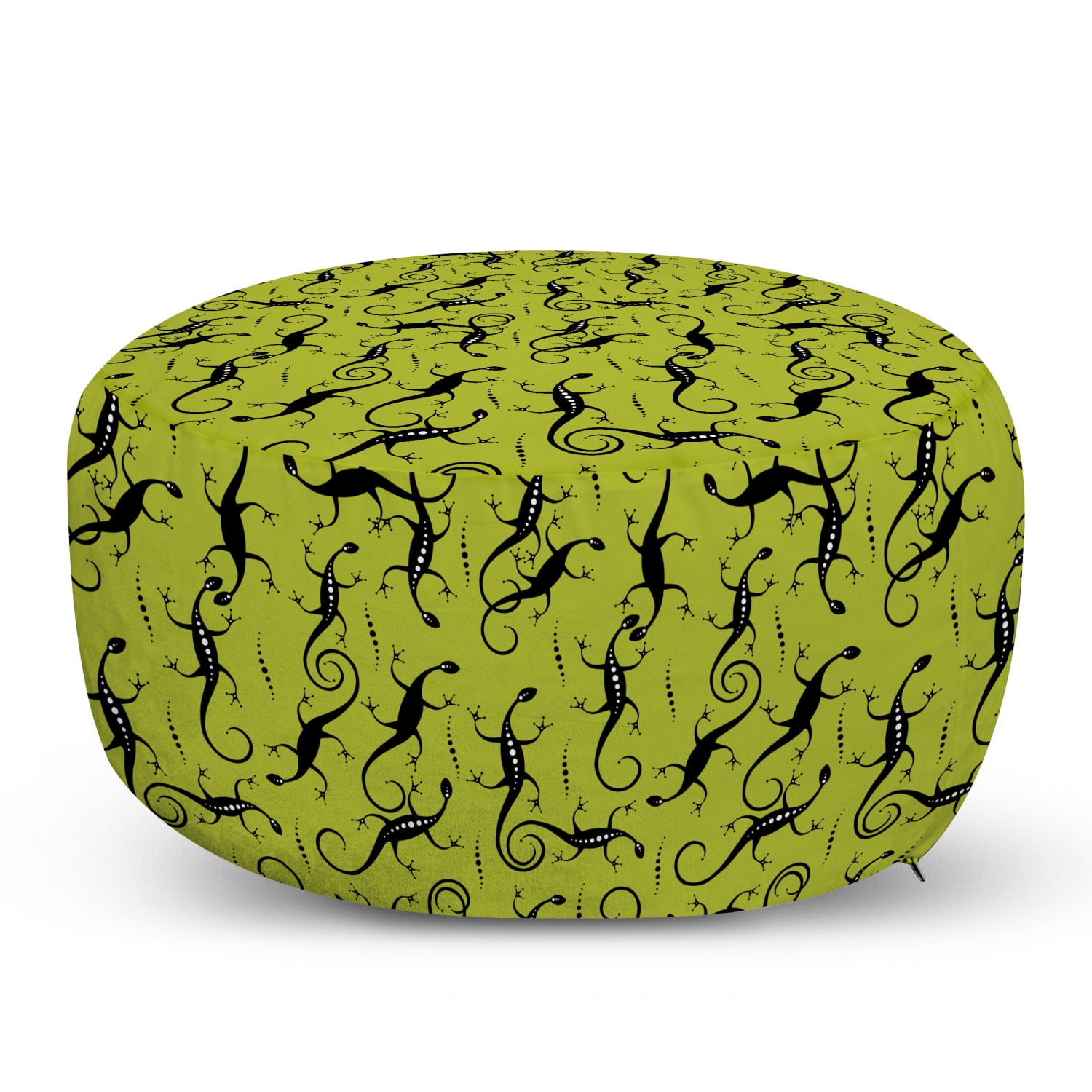 Lizards Pouf Cover with Zipper, Slender Shapes of Reptiles with Polka ...