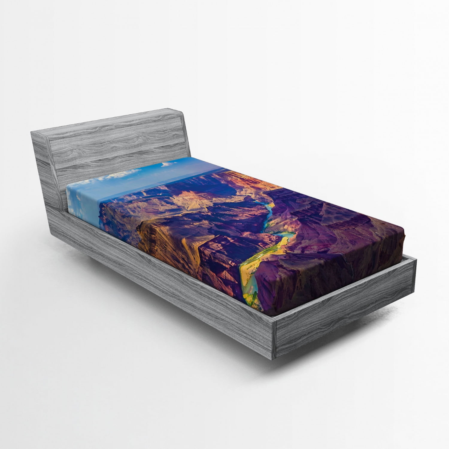 Canyon Fitted Sheet, Aerial View of Epic Grand Canyon Activity of River ...