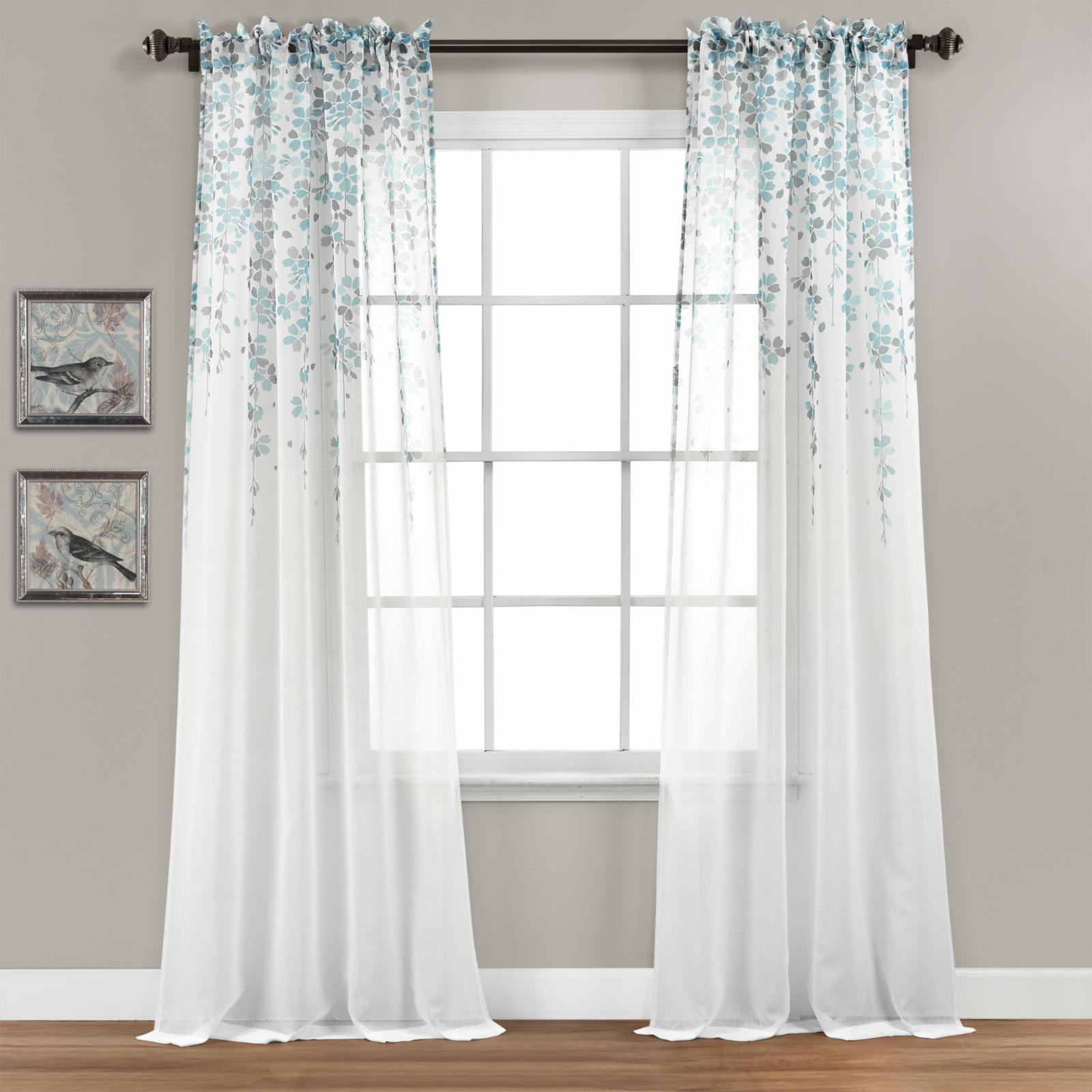 Lush Decor Weeping Flower Sheer Rod Pocket Window Panel, 84" x 38" + 2 ...