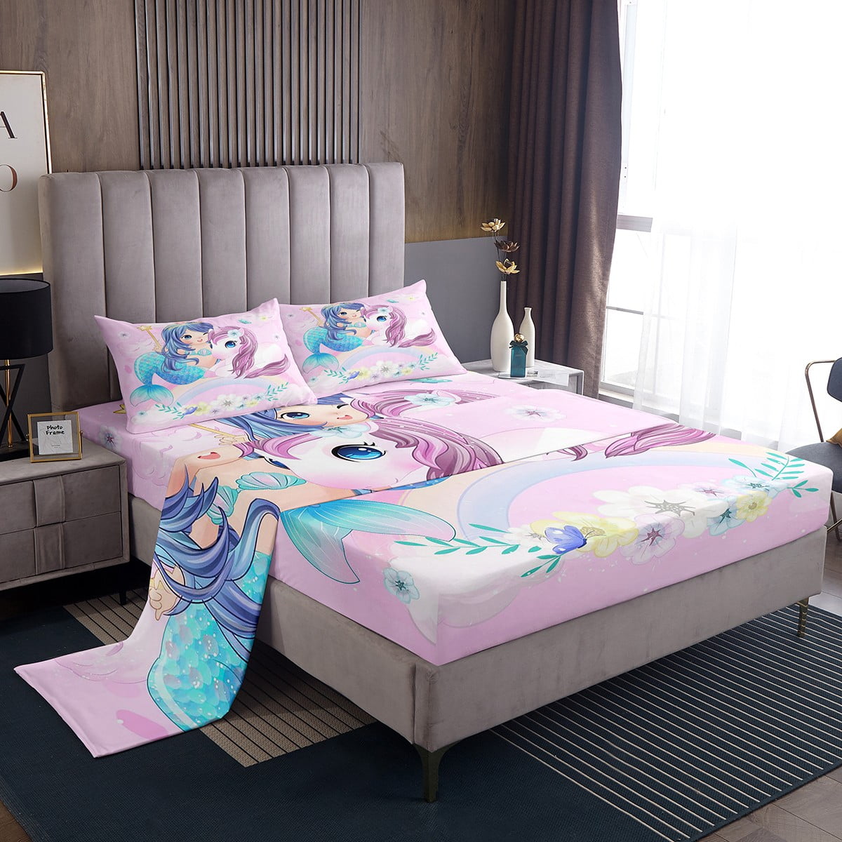 Click here for Yst Blue Mermaid Sheet Set For Girls Cute Unicorn... prices