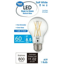 Great Value 18YR A19 LED Light Bulb, 8.5W(60W Equivalent) Dimmable Soft White E26 Medium Base, 4 ...
