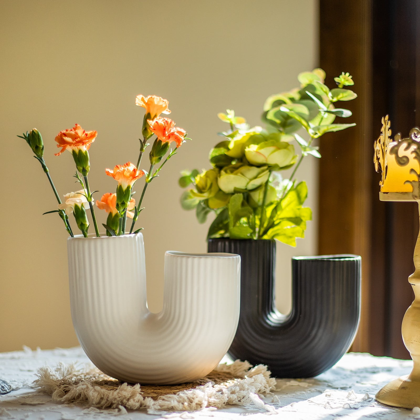 White and Black Round Matte Infinity Vases for Decorative Ceramic Vase ...