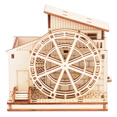 DIY 3D Wooden Puzzle Waterwheel House Music Box Model Kits, Pen Holder ...