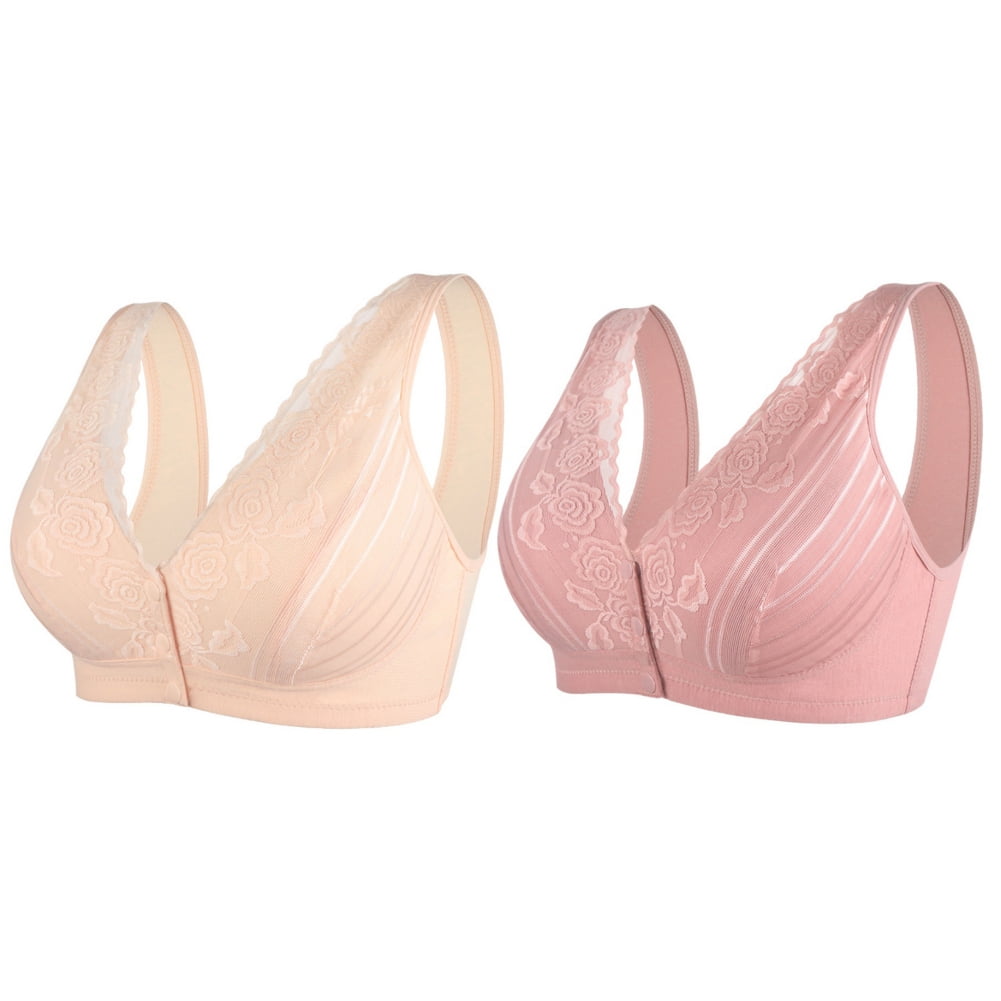 Pretty Comy 2 Pack Lace Floral Snap Front Bra for Women Full Coverage ...