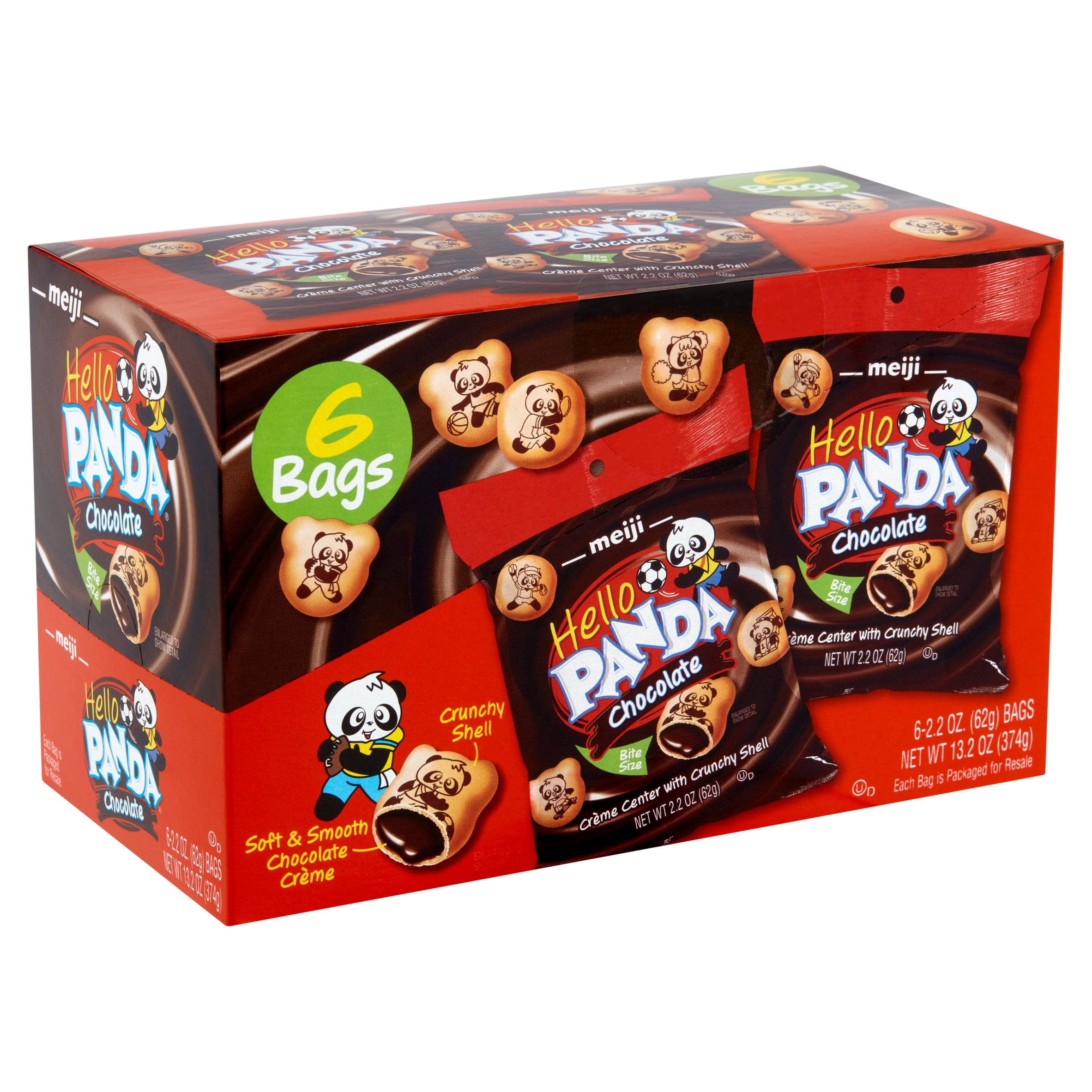 Meiji Hello Panda Bite Size Chocolate Crème Center Cookies, 2.2 Oz, 6 ...