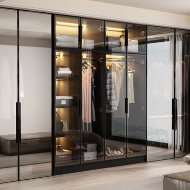 Atlin Designs Contemporary Wood Corner Wardrobe Closet in Midnight Blue ...