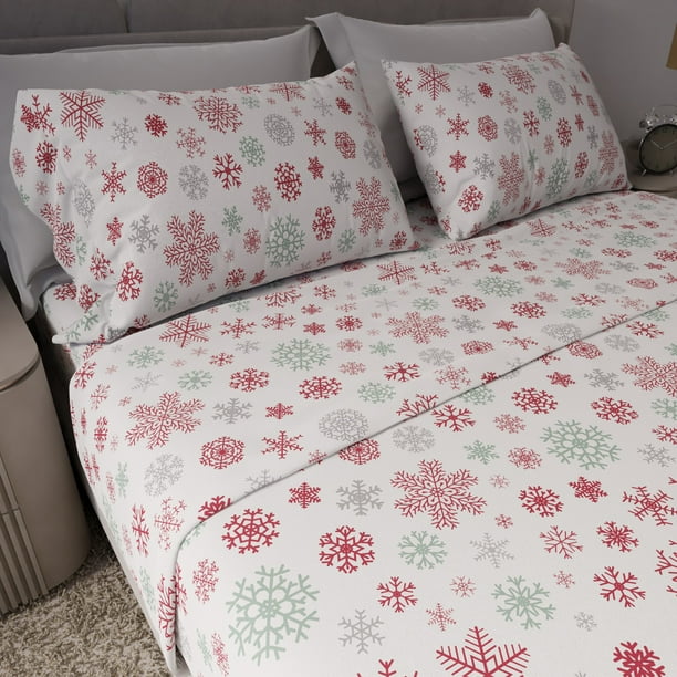 100% Cotton King Flannel Sheet Set, 4-Piece Set Snowflake by Color ...