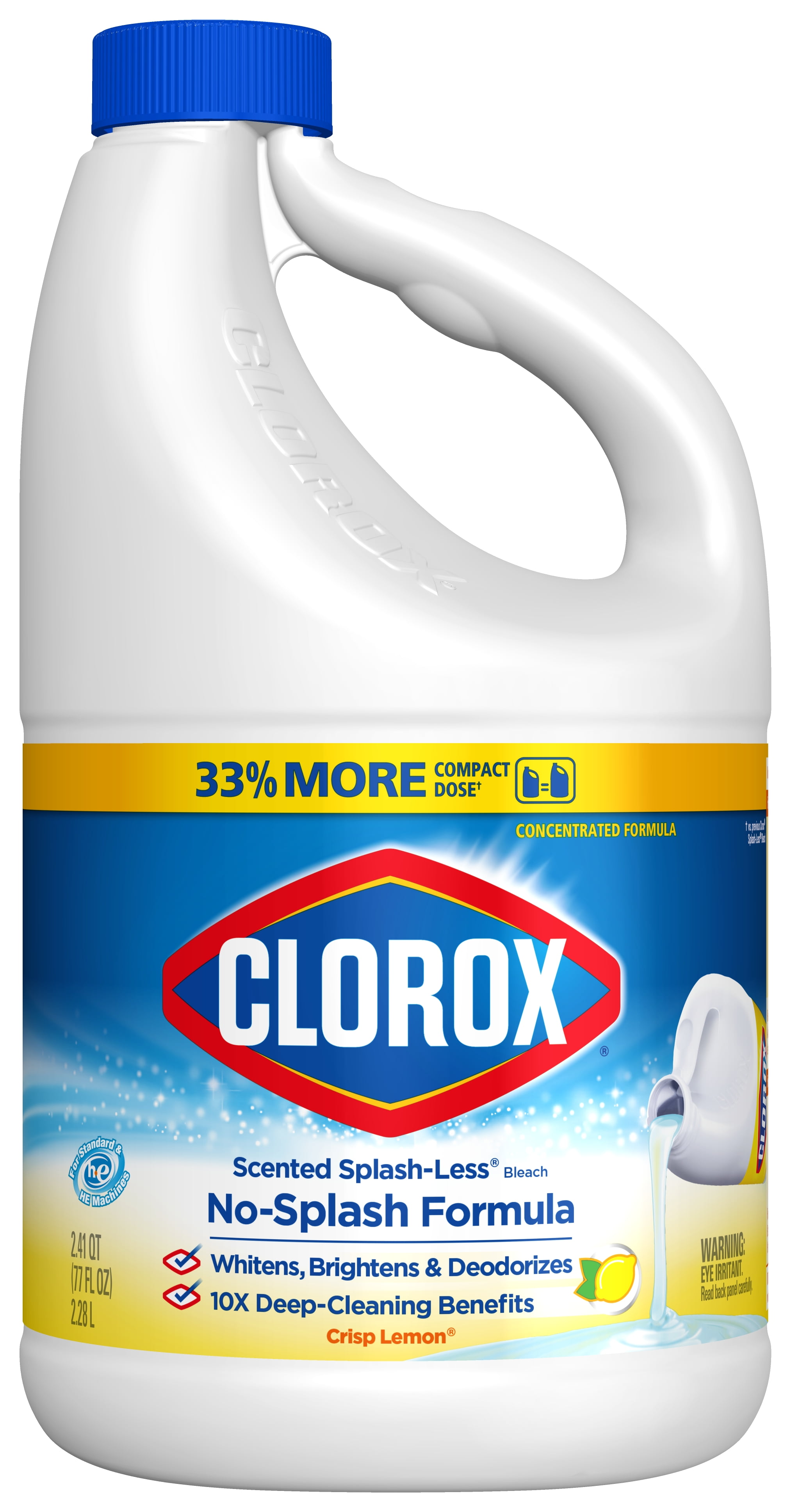 Clorox Splash-Less Liquid Bleach, Crisp Lemon - 77 Ounce Bottle ...