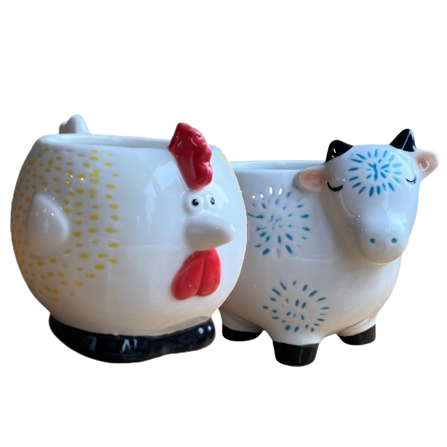 Ceramic Farm Animal Plant Pots - Cow & Chicken - Indoor Planters ...