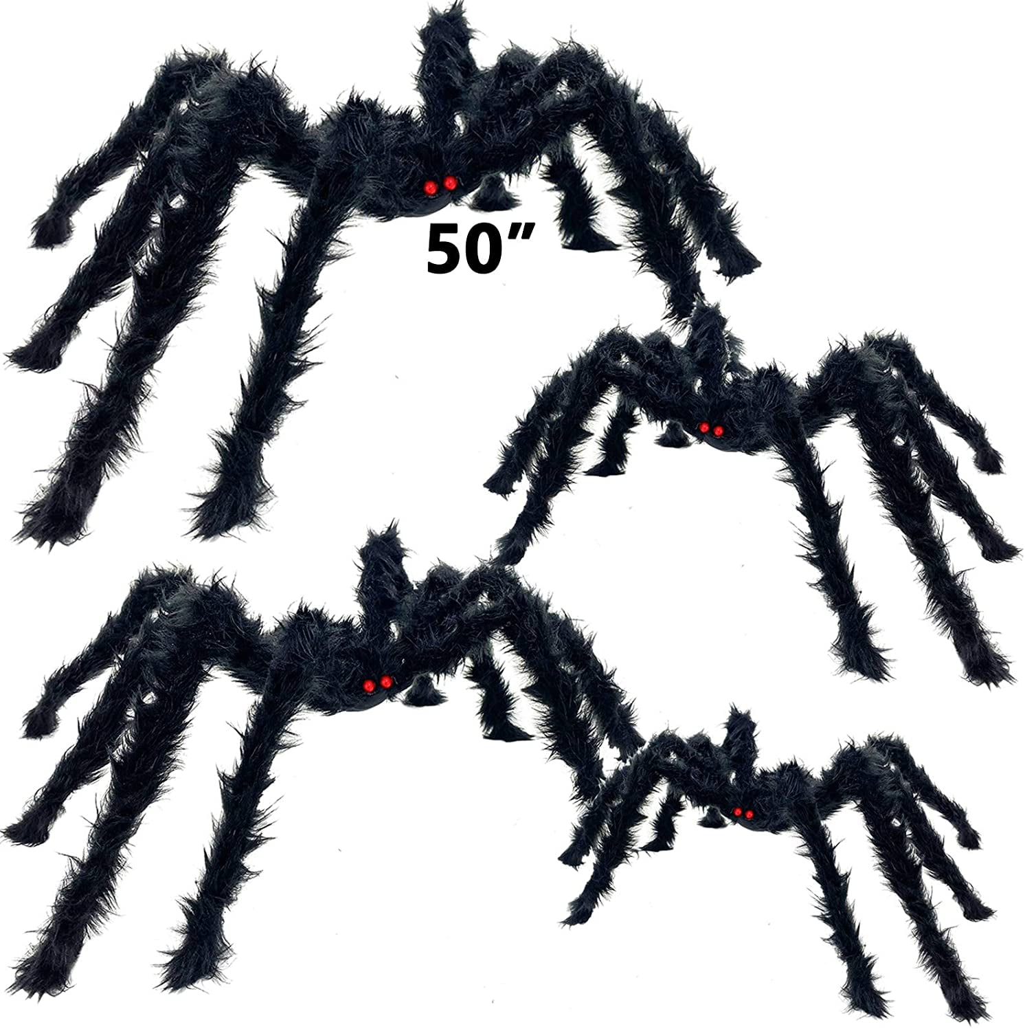 Realistic Hairy Spiders,4 Pcs Giant Scary Spider Toys with Red Eyes ...