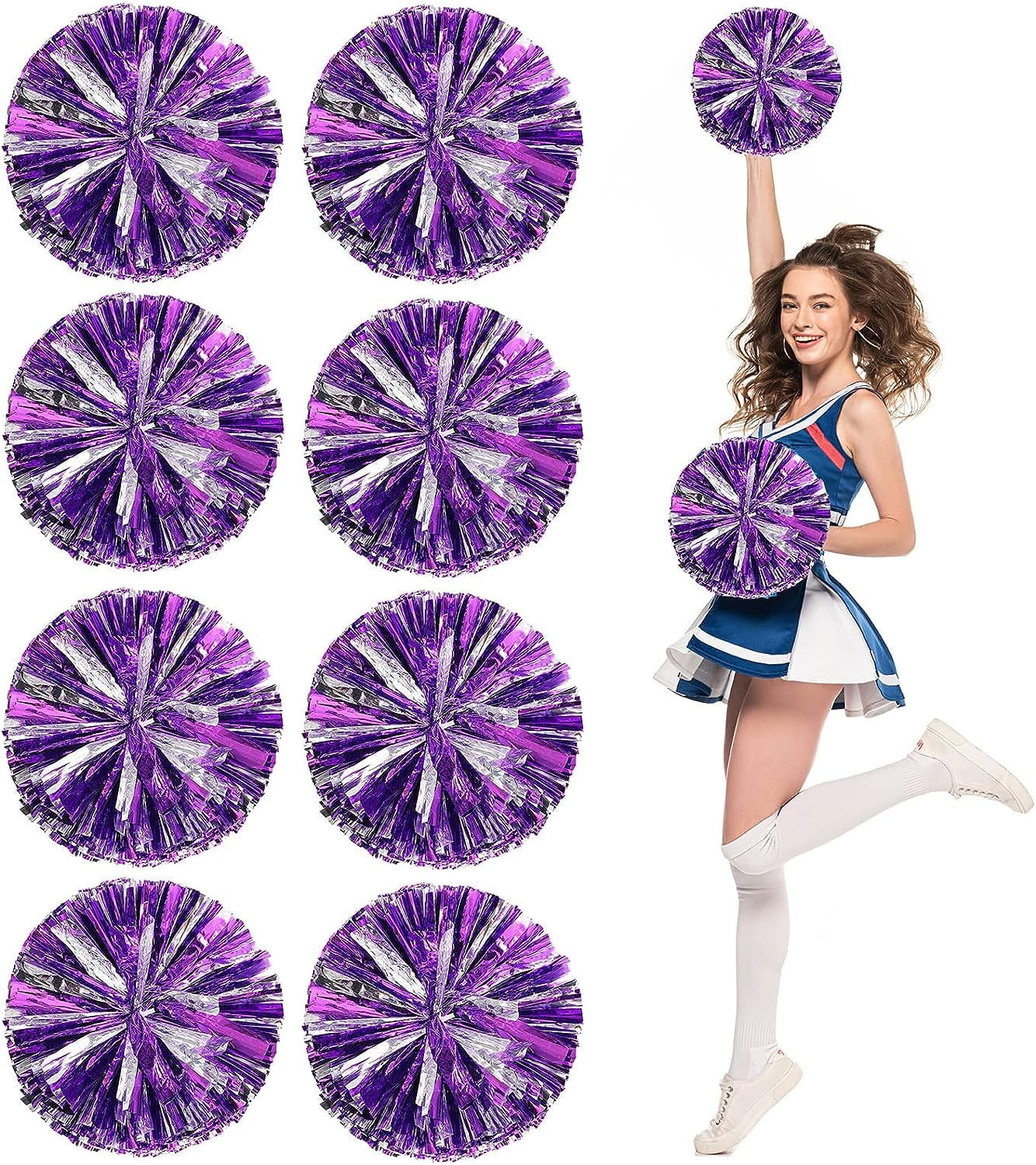 LINLIN Cheer pom pom, 8 PCS Cheerleading Pom Poms, Premium Metallic Pom ...