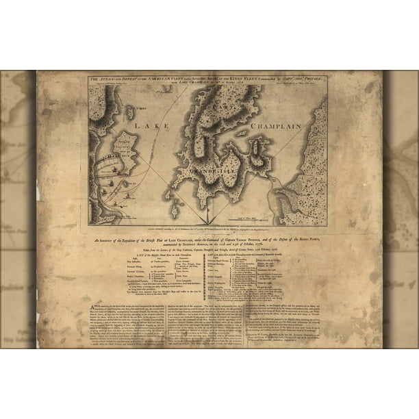 24"x36" Gallery Poster, map of Benedict Arnold on Lake Champlain 1776 ...