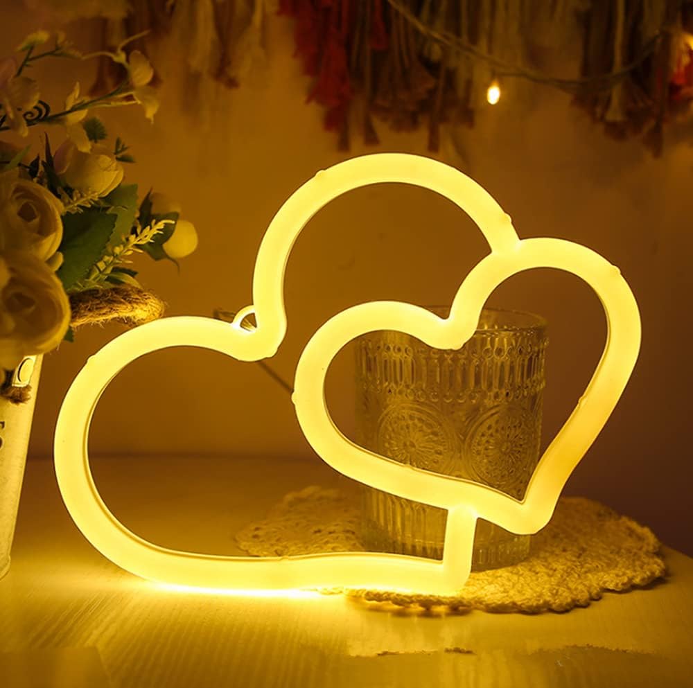 LINLIN Neon Night Light, Heart LED Neon Signs Night Light Neon Lights ...