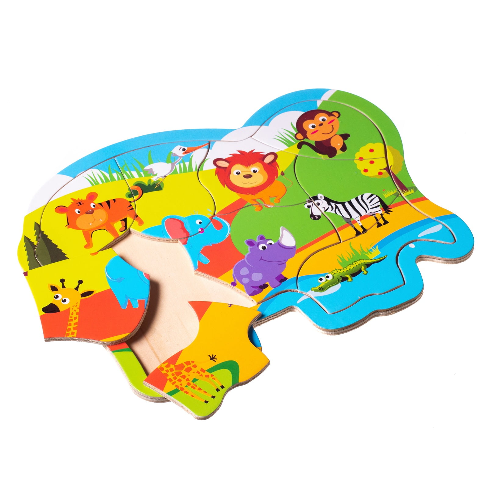 Eliiti Wooden Safari Animals Jigsaw Puzzle for Toddlers 2 to 4 Years ...
