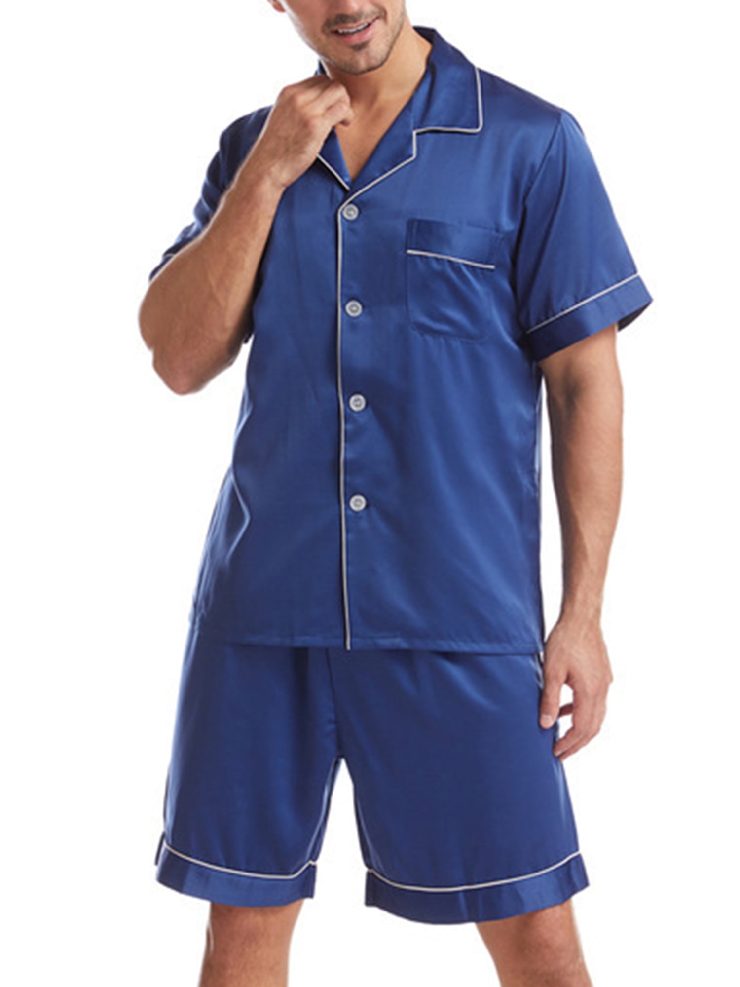 Hanerdun Men 2PCS Pajamas Set Male Button Homewear Summer Loungewear ...