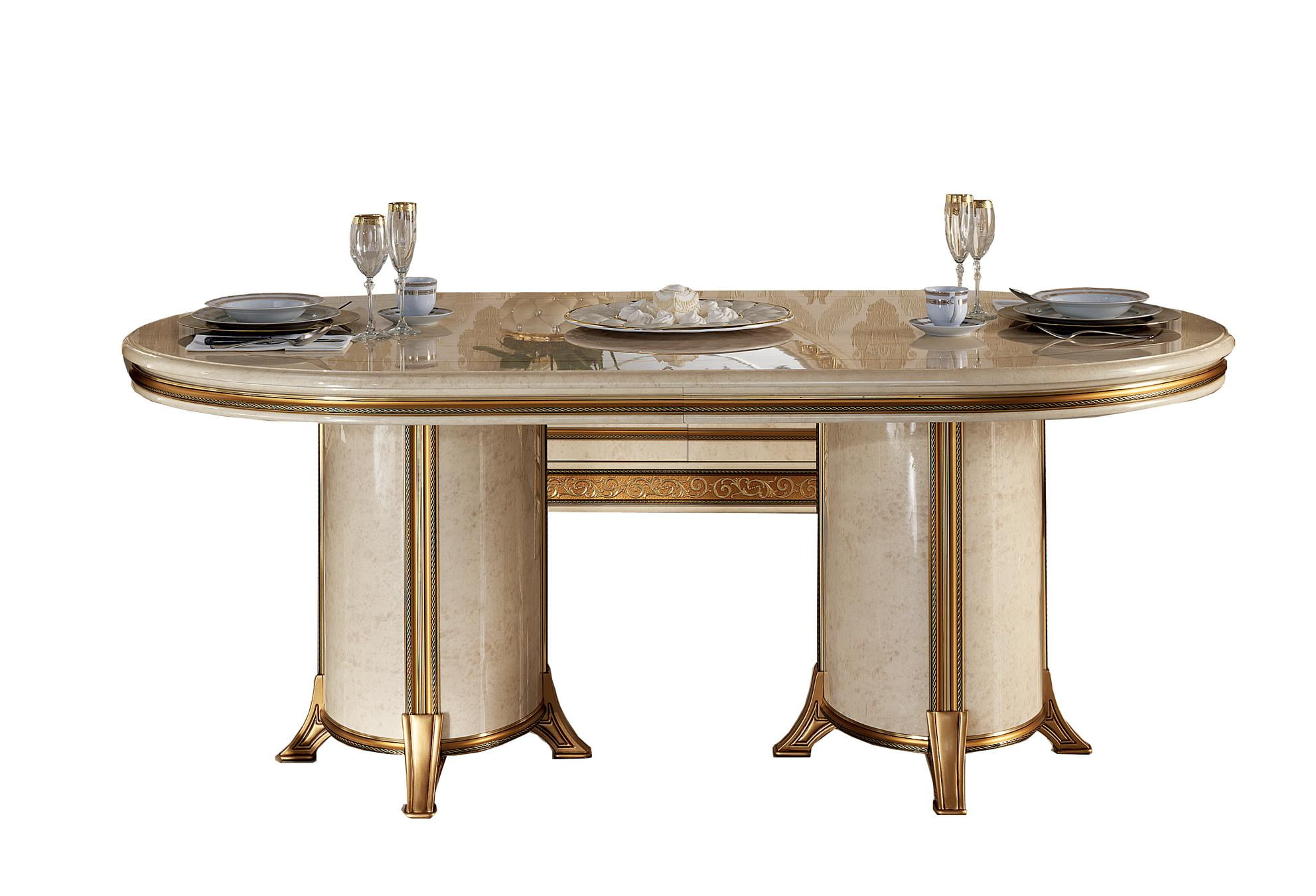 Glossy Ivory & Gold Oval Dining Table W/1 EXT Melodia ESF Made in Italy ...