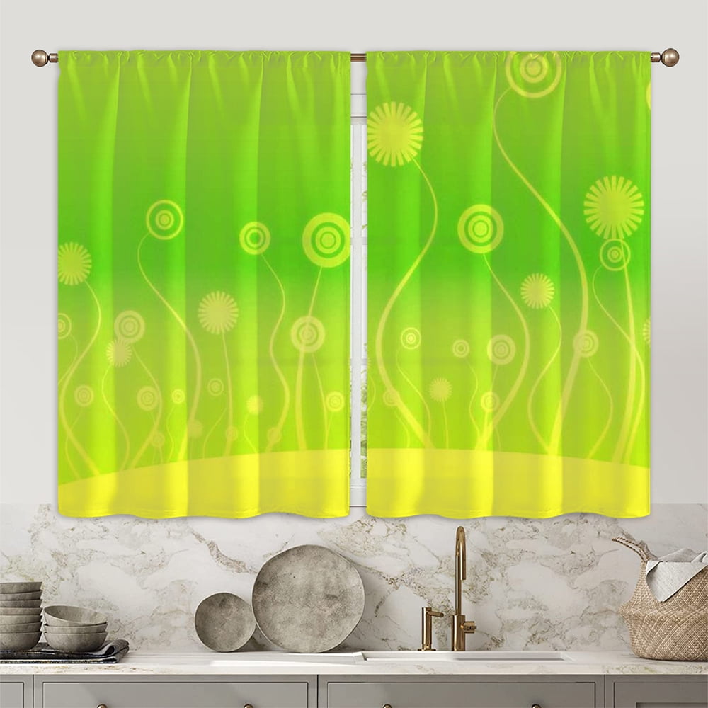 Yipa Kitchen Curtains Semi Sheer Short Panel Topper Lemon Slices Window