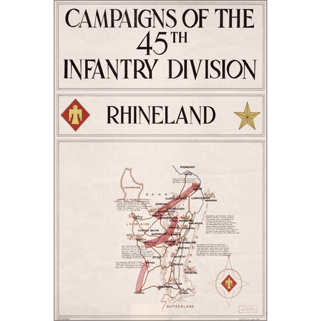 24"x36" Gallery Poster, map of 45th Infantry Division rhineland 1945 ...