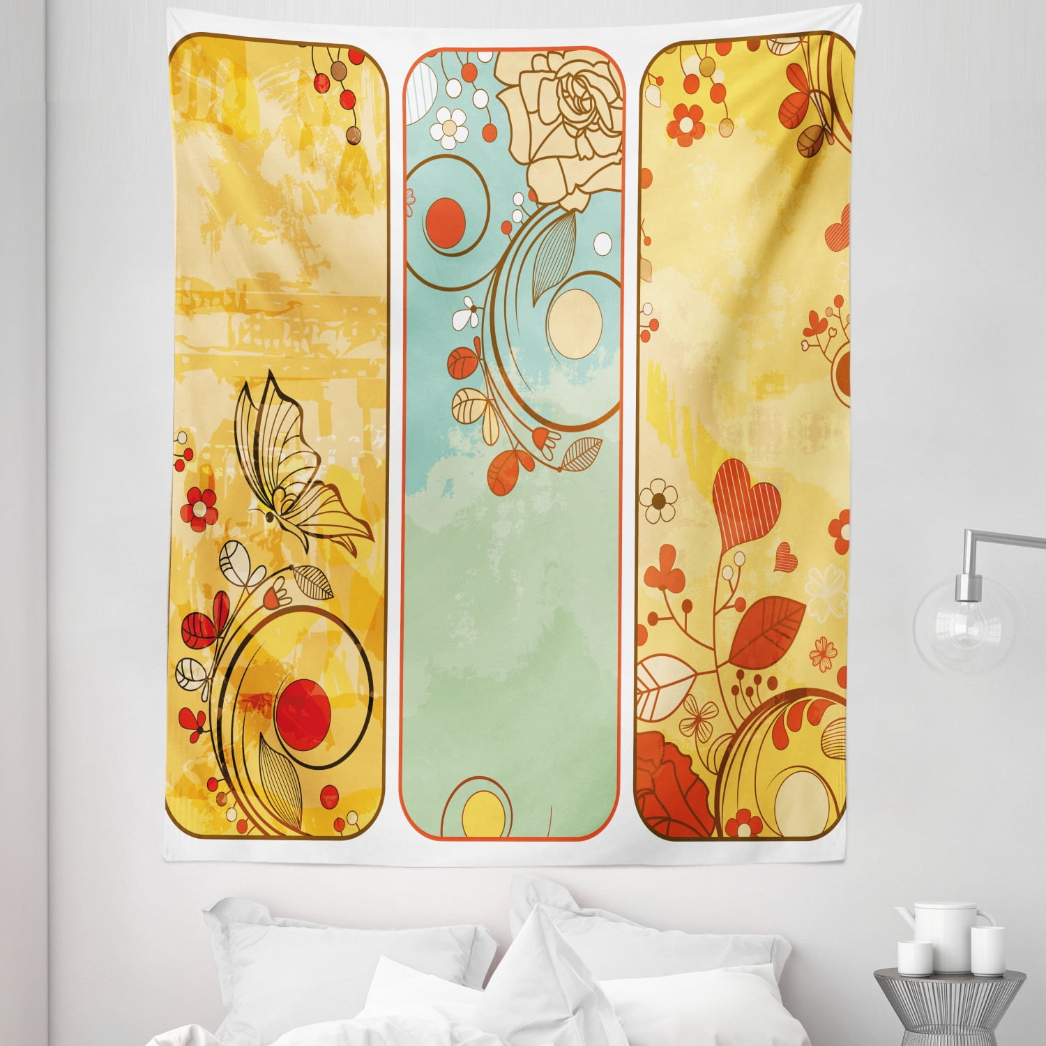 Vintage Tapestry, Frames with Floral Details Butterfly and Heart Shapes ...