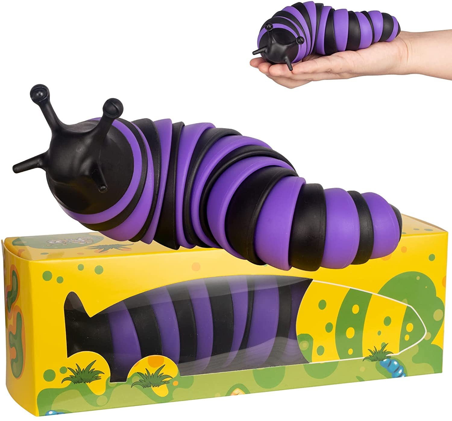 Fidget Slug Toy (Black with Purple) 1Pack Cute 3D Articulated Toy - Can ...