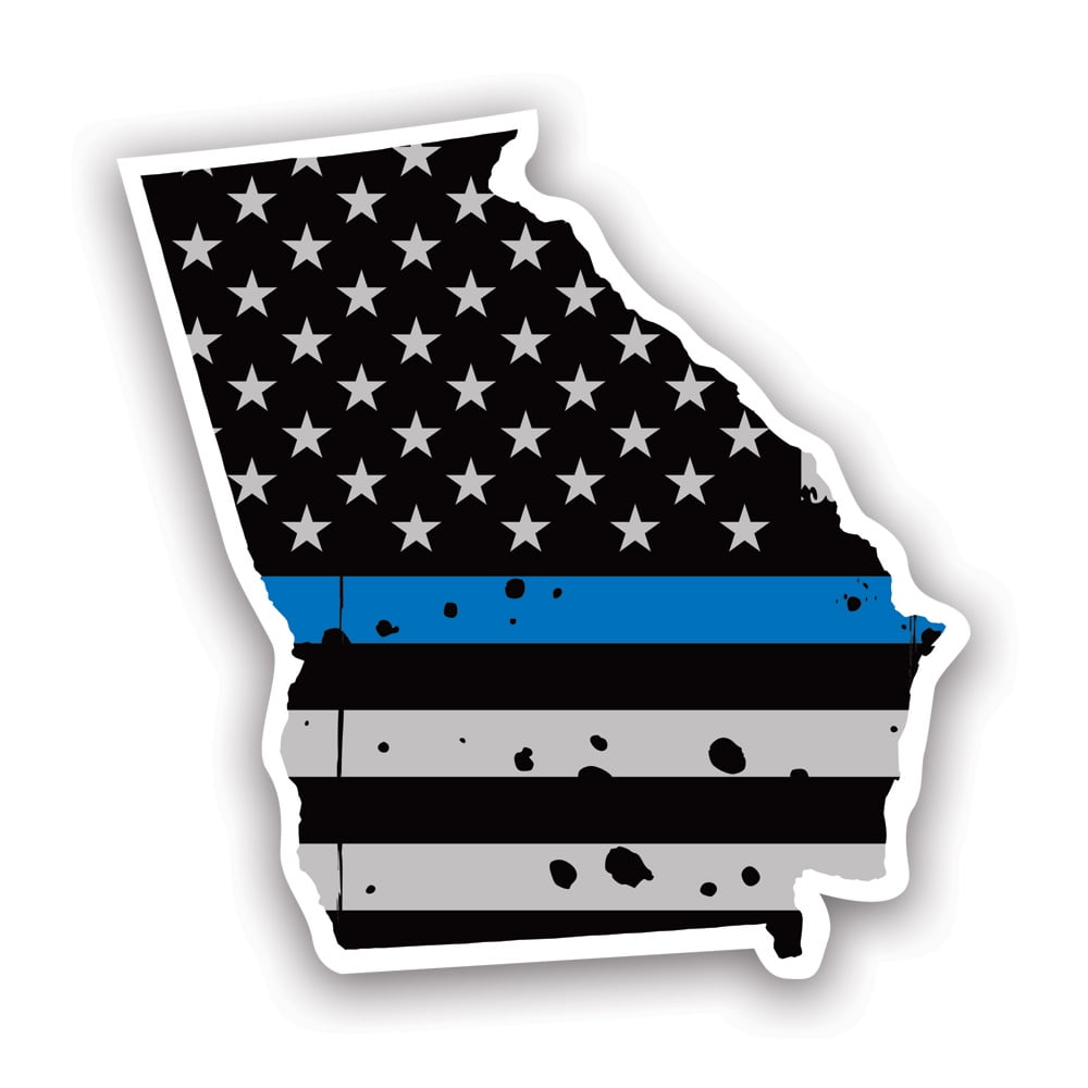 Distressed Thin Blue Line Georgia State Shaped Subdued US Flag Sticker ...