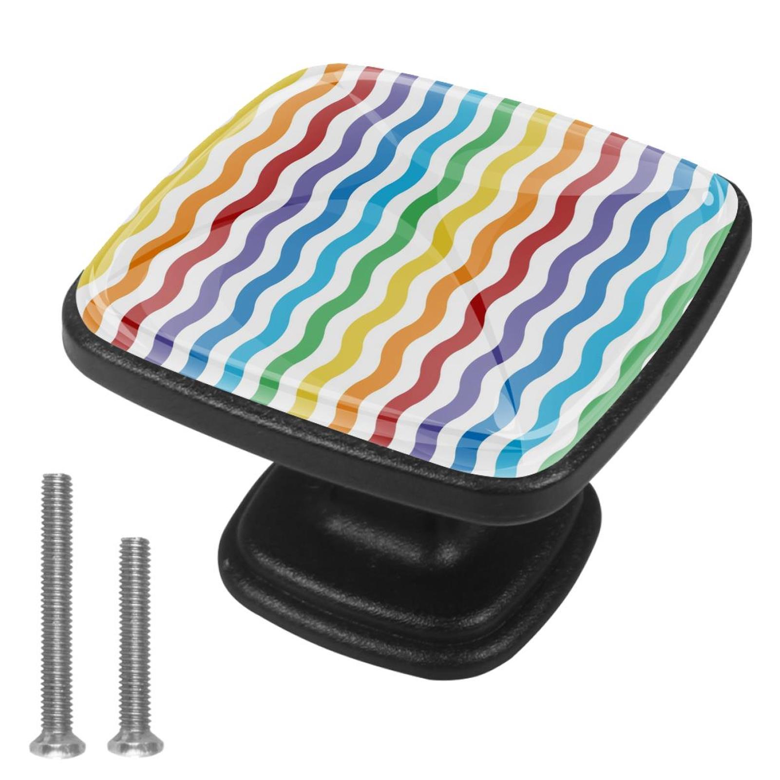 4 Pcs Cabinet Handle Drawer Pulls Wavy Rainbow Knobs with Screws Square ...