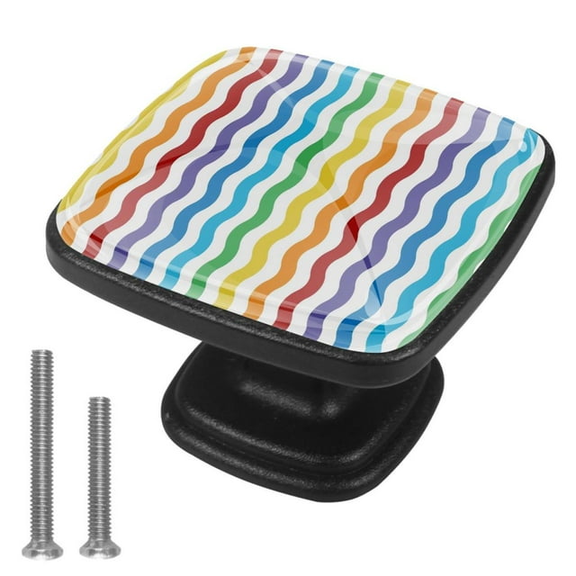 4 Pcs Cabinet Handle Drawer Pulls Wavy Rainbow Knobs with Screws Square ...