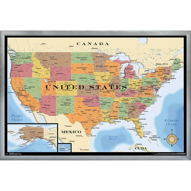 Map - USA Wall Poster, 22.375" x 34", Framed - Walmart.com