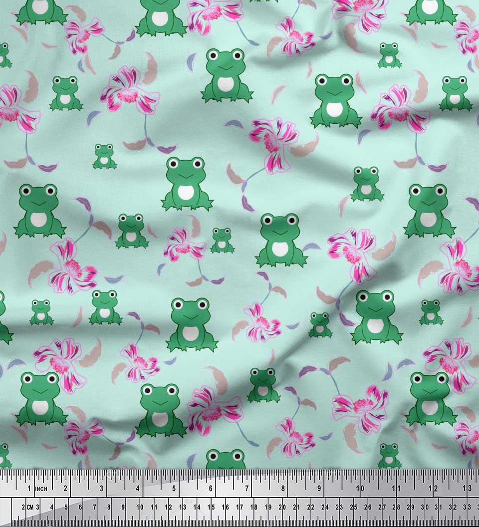 Soimoi Cotton Cambric Fabric Floral & Frog Cartoon Printed Craft Fabric ...